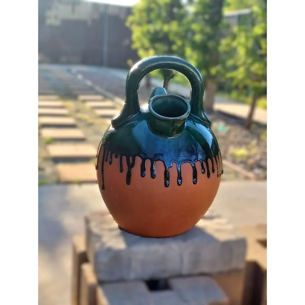 Vintage | Accents | Vintage Fortino Guerrero Green Drip Glaze Red Clay ...